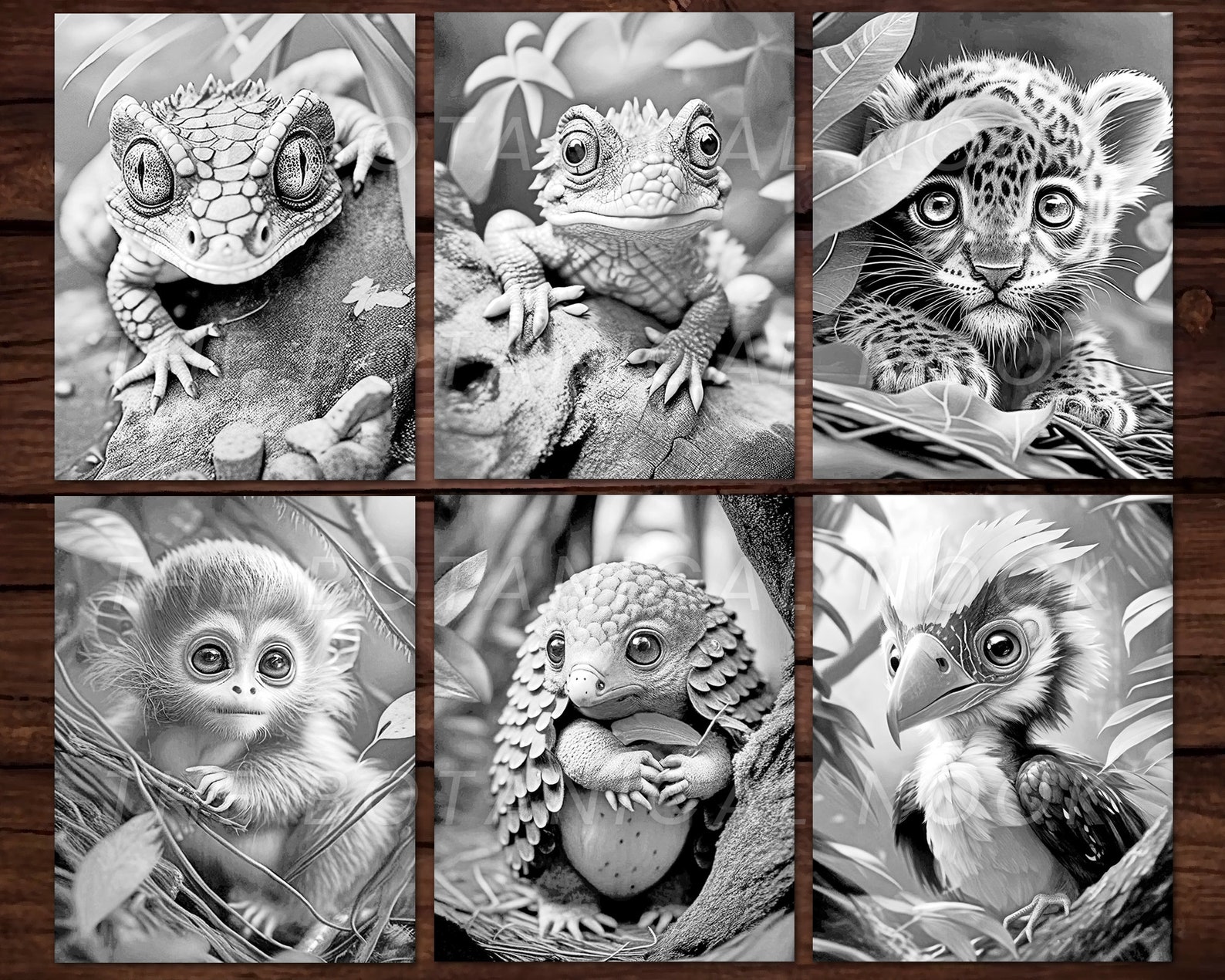 20 Baby Jungle Animals Cute Coloring Page Book, Adults Kids Instant ...