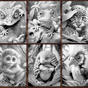 20 Baby Jungle Animals Cute Coloring Page Book, Adults + Kids- Instant ...