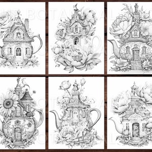 21 Teapot Fairy Homes Coloring Book, Adults Kids Instant Download ...