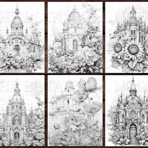30 Blooming Baroque Building Coloring Page Book, Adults + Kids- Instant ...