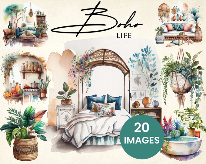 Boho Living Room Clipart 10 Images Bohemian House Clip Art Watercolor ...