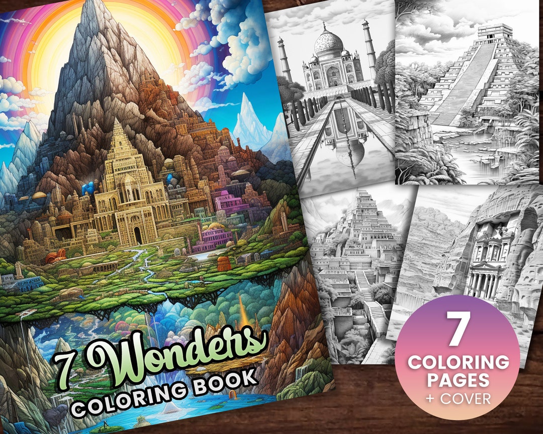 7 Wonders of the World Coloring Book, Adults + Kids- Download ...