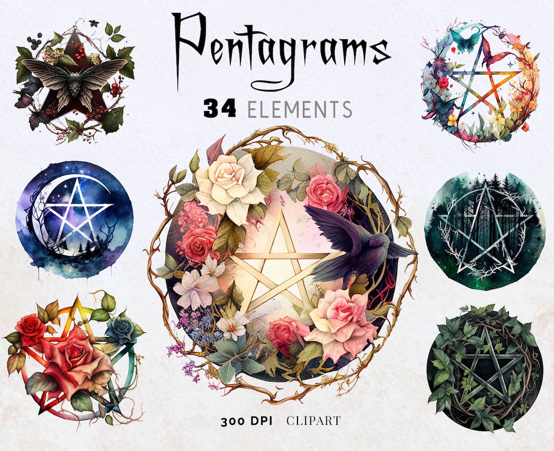 Pentagram Clipart Bundle (34 Graphics ) Mystical Png, Instant Download ...