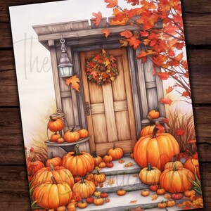 Autumn Door Entry Coloring Page, Adults + Kids- Download - Grayscale ...