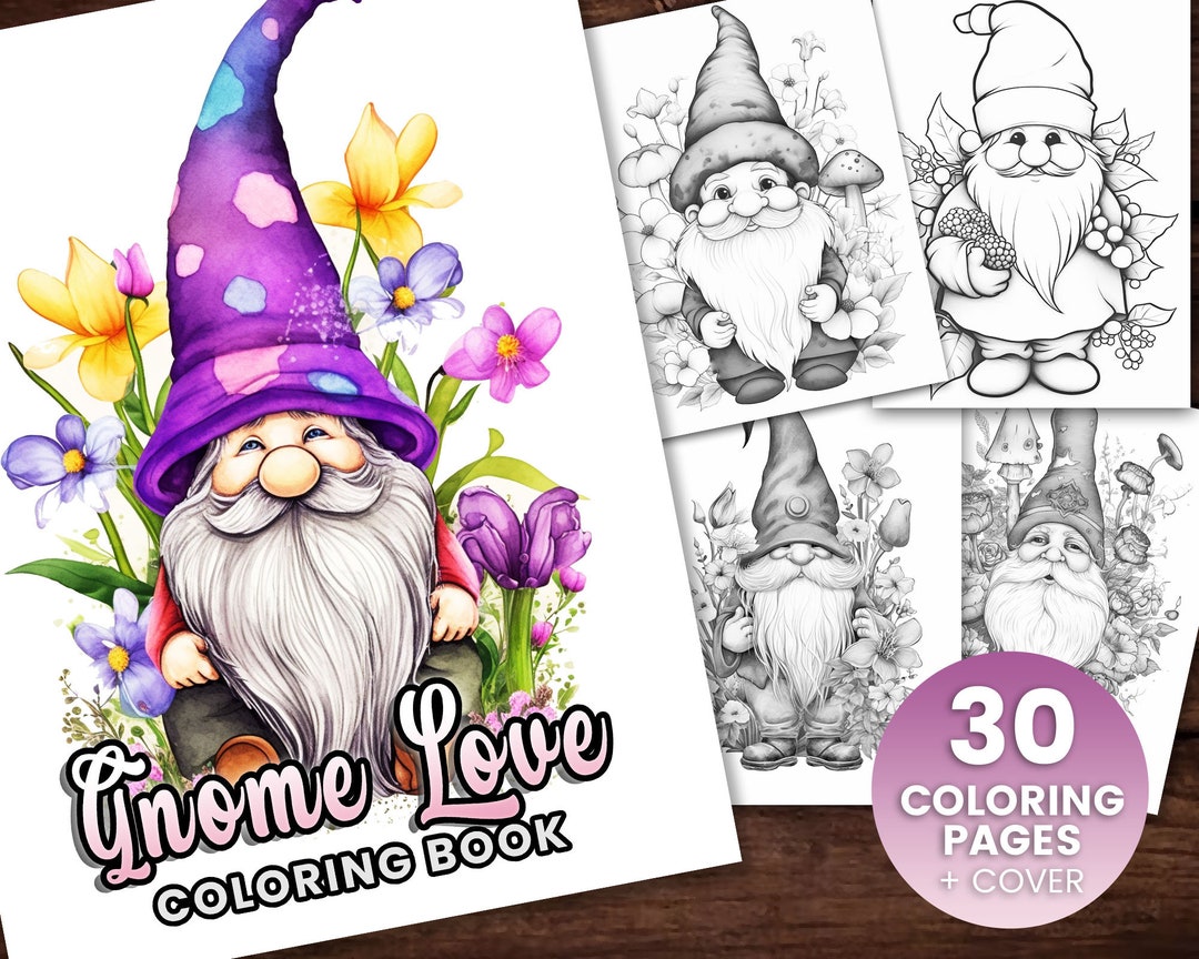 30 Gnome Love Coloring Book, Adults Kids Instant Download -grayscale ...
