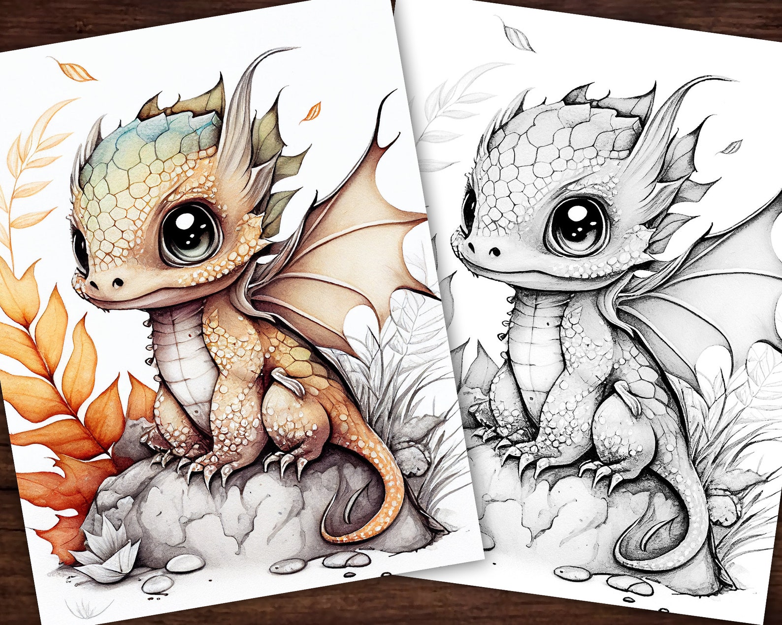 24 Baby Woodland Dragon Fantasy Coloring Page Book Adults - Etsy UK