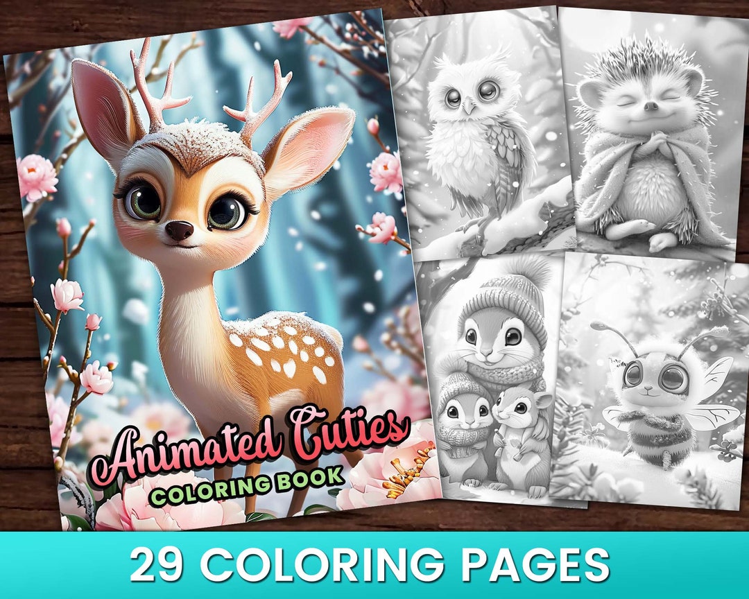 30 Animated Cuties, Adorable, Deer, Owl, Mice, Coloring Page Book ...