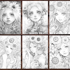 24 Sun Fairies Coloring Book, Adults + Kids- Download - Grayscale ...