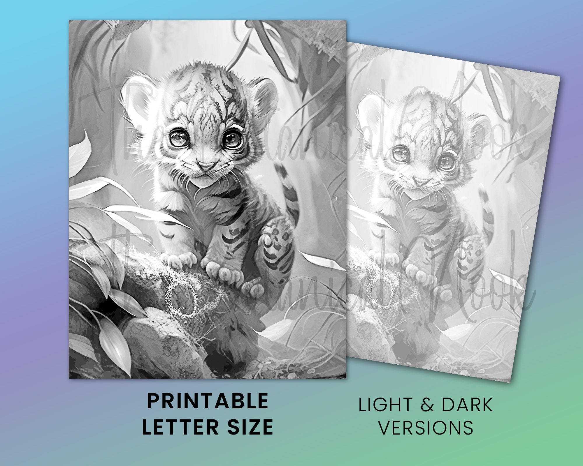 20 Baby Jungle Animals Cute Coloring Page Book, Adults + Kids- Instant ...
