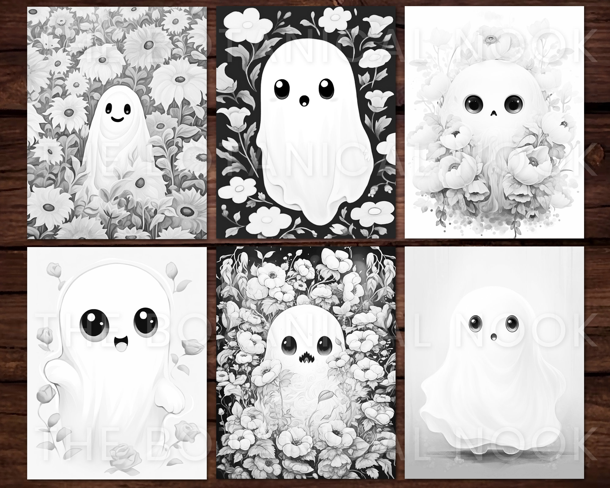 22 Little Ghosts Coloring Book, Adults Kids Instant Download -grayscale ...
