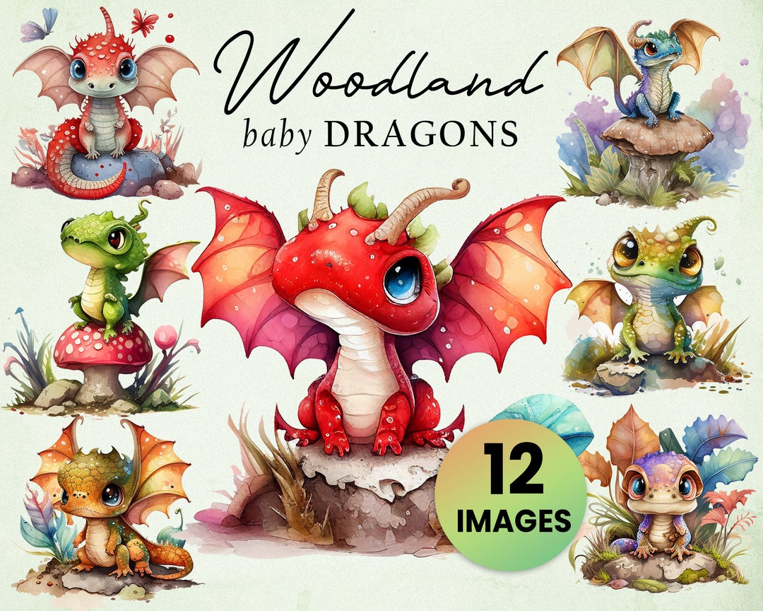 Cute Woodland Dragon Babies (12 Graphic Clip Art) Illustration Instant ...