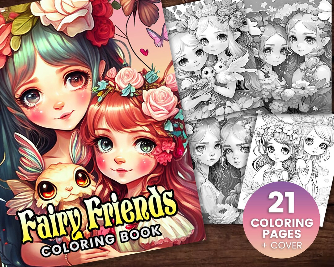 21 Delicate Forest Fairy Friends Fantasy Coloring Page, Adults + Kids ...