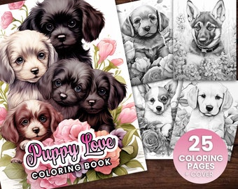 50 Cute Dogs and Puppys Coloring Page Book, Adults + Kids- Instant ...
