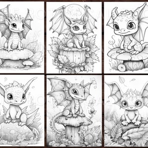 30 Baby Woodland Dragon Fantasy Coloring Page Book, Adults + Kids ...
