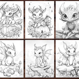 30 Baby Spring Dragon Fantasy Coloring Page Book, Adults + Kids ...