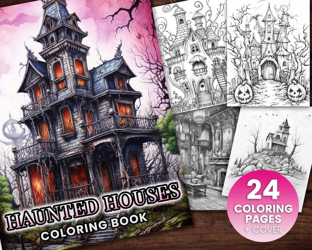24 Halloween Haunted Houses Coloring Book, Adults + Kids- Download ...