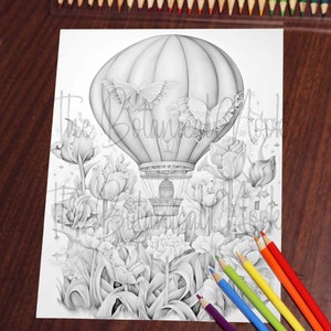 30 Blooming Hot Air Balloons Coloring Page Book, Adults + Kids- Instant ...
