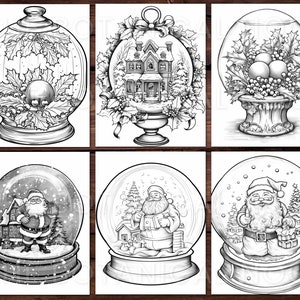 31 Christmas Snow Globes Coloring Page Book, Adults + Kids Instant ...