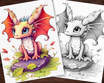 Baby Woodland Dragon, Fantasy Colouring Page, Adults Kids Instant ...