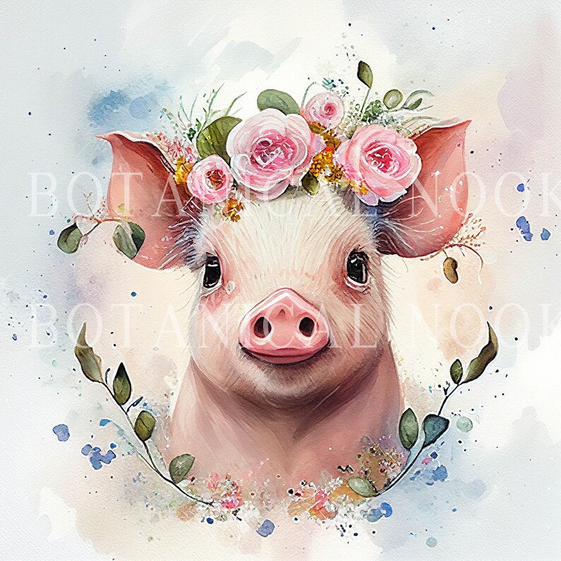 Cute Pig Watercolor Clip Art Set 6 Graphics Illustration - Etsy