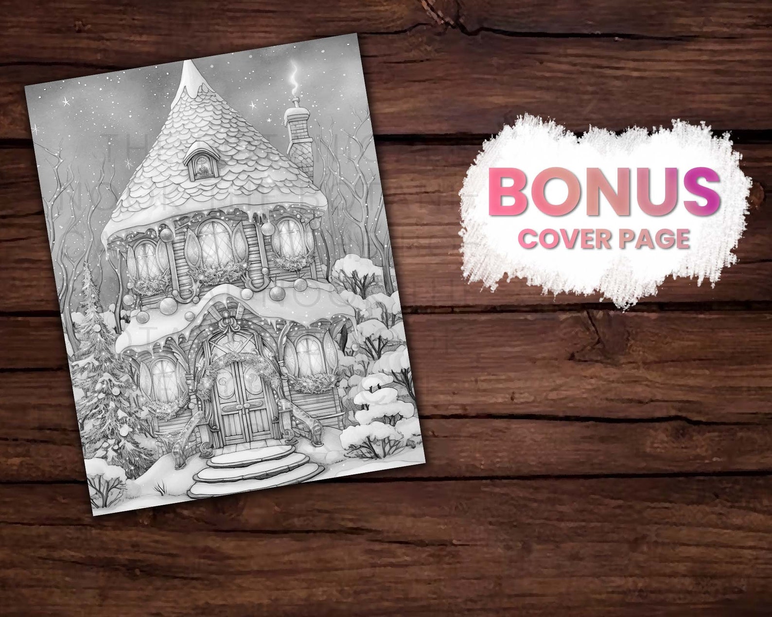 30 Cozy Winter Homes Coloring Book, Adults + Kids- Download - Grayscale ...