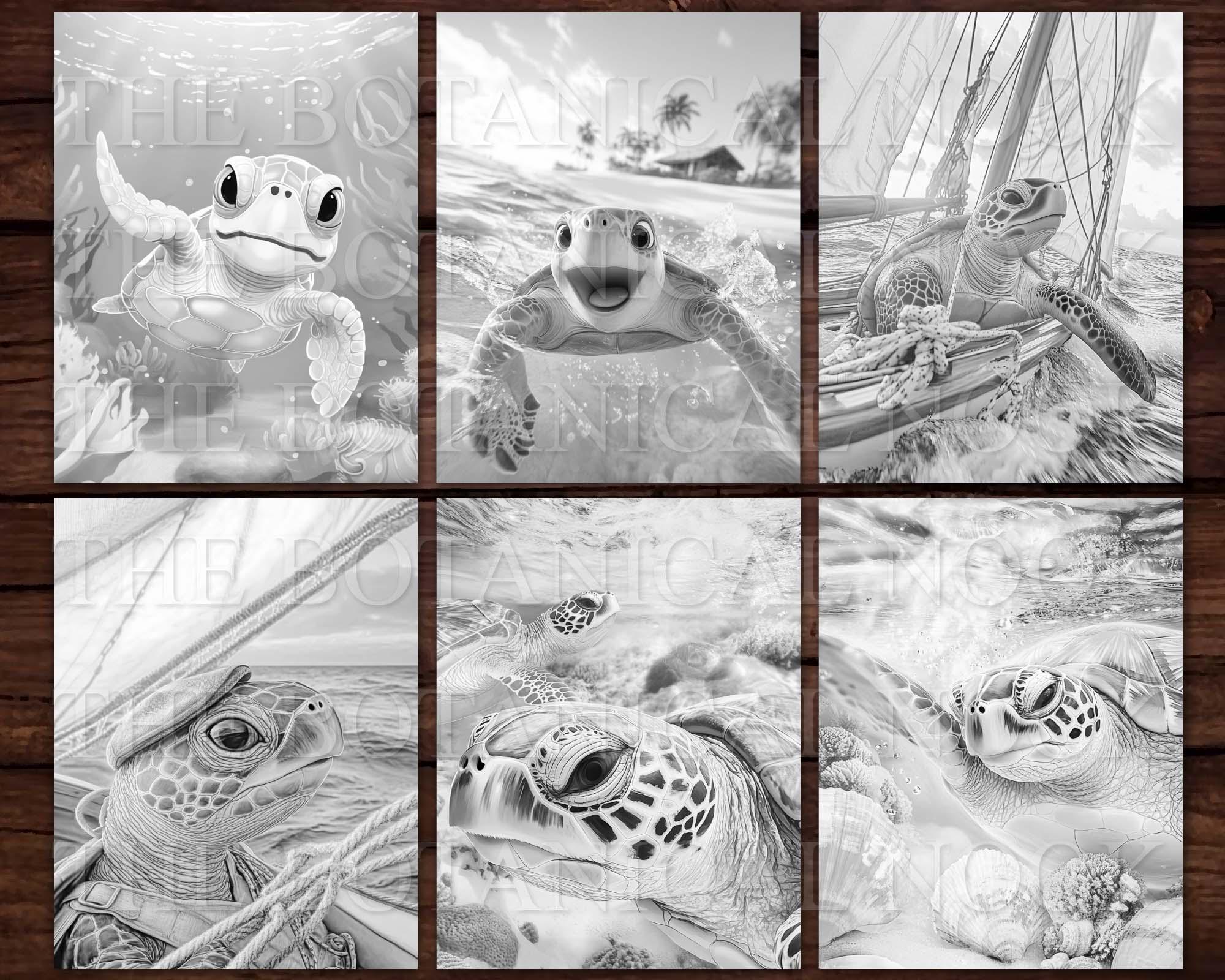 Cute Turtles Coloring Page Book, Adults + Kids Instant Download ...
