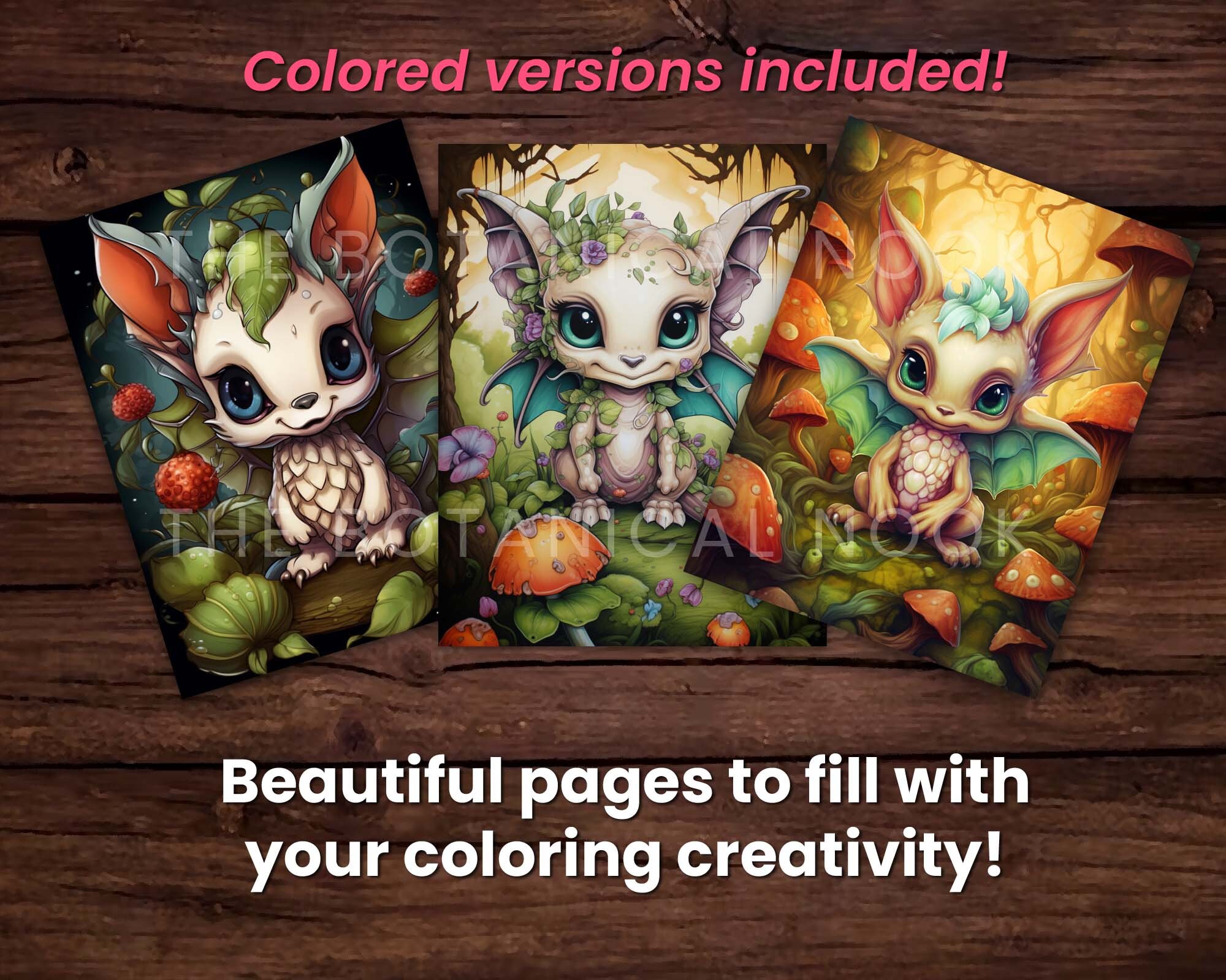 30 Sweet Dragons Fantasy Coloring Page Book, Adults + Kids- Instant ...