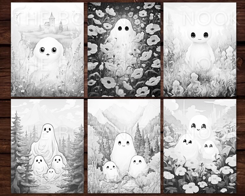 22 Little Ghosts Coloring Book, Adults Kids Instant Download -grayscale ...
