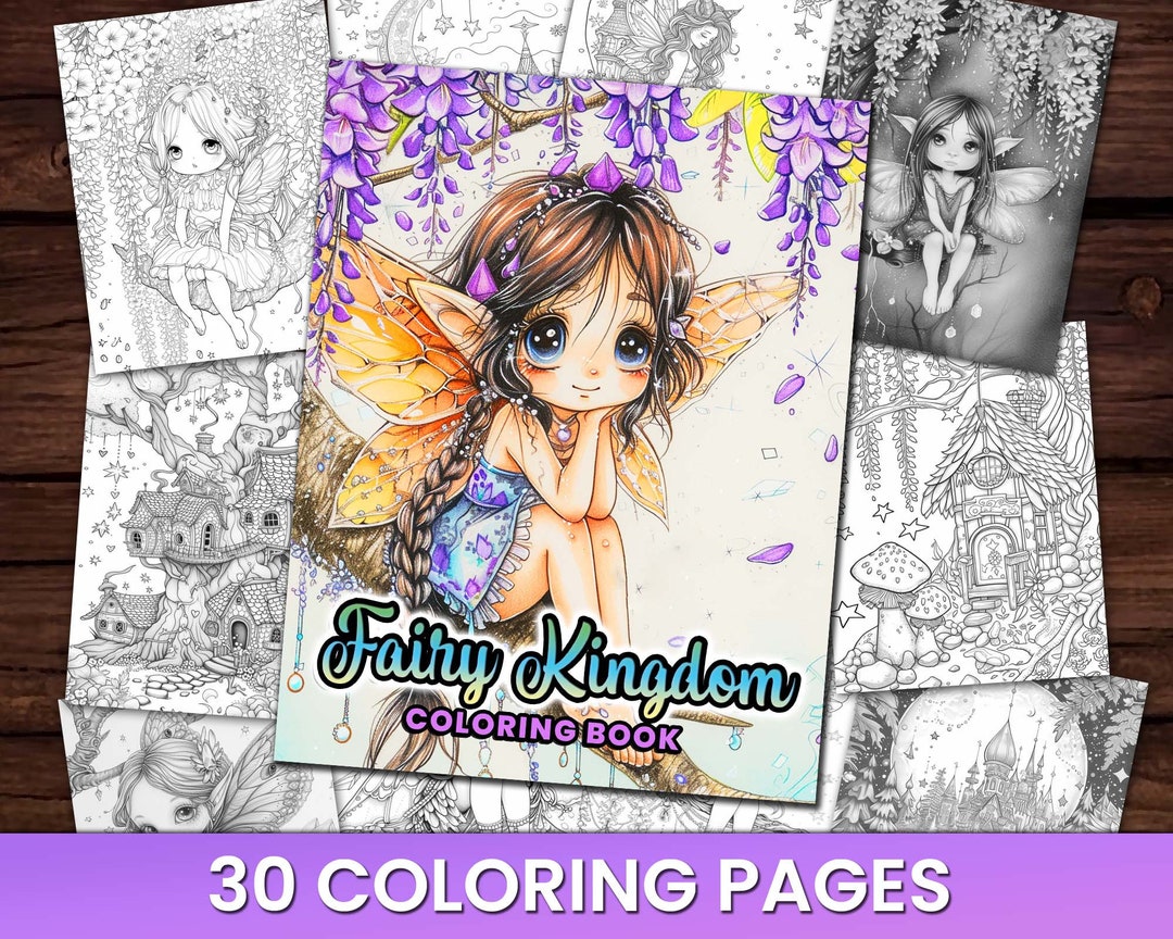 30 Fairy Kingdom Coloring Pages Book, Adults + Kids- Instant Download ...