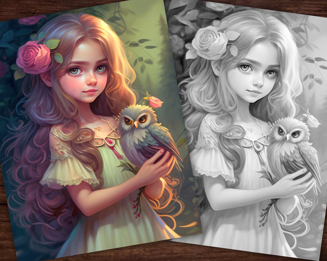 Girl and Her Bird Fairy Fantasy 23 Anime Coloring Page, Adults Kids ...