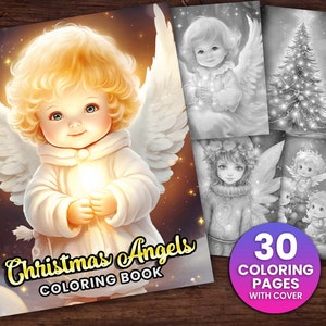 30 Christmas Angels Winter Coloring Page Book, Adults + Kids Instant ...