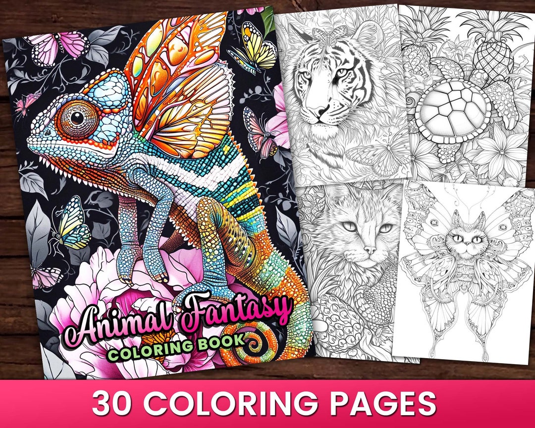 30 Animal Fantasy Coloring Pages Book, Adults + Kids- Instant Download ...