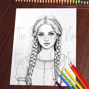 Beautiful Woman Braids Hairstyle Coloring Page, Adults & Kids- Instant ...