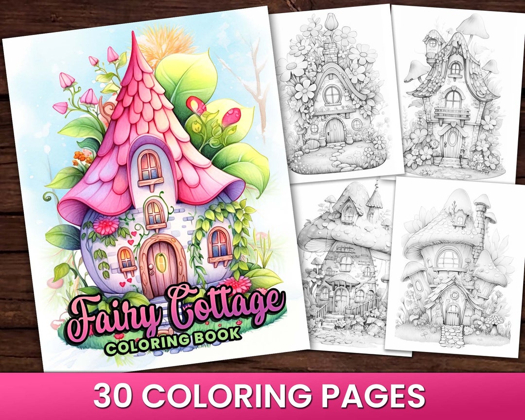 30 Blooming Fairy Cottages Coloring Book, Adults Kids Instant Download ...