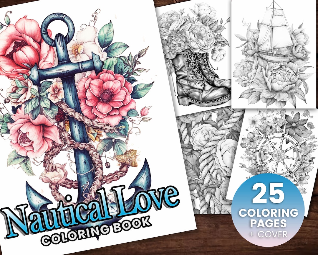 25 Nautical Love Coloring Book, Adults + Kids Instant Download ...
