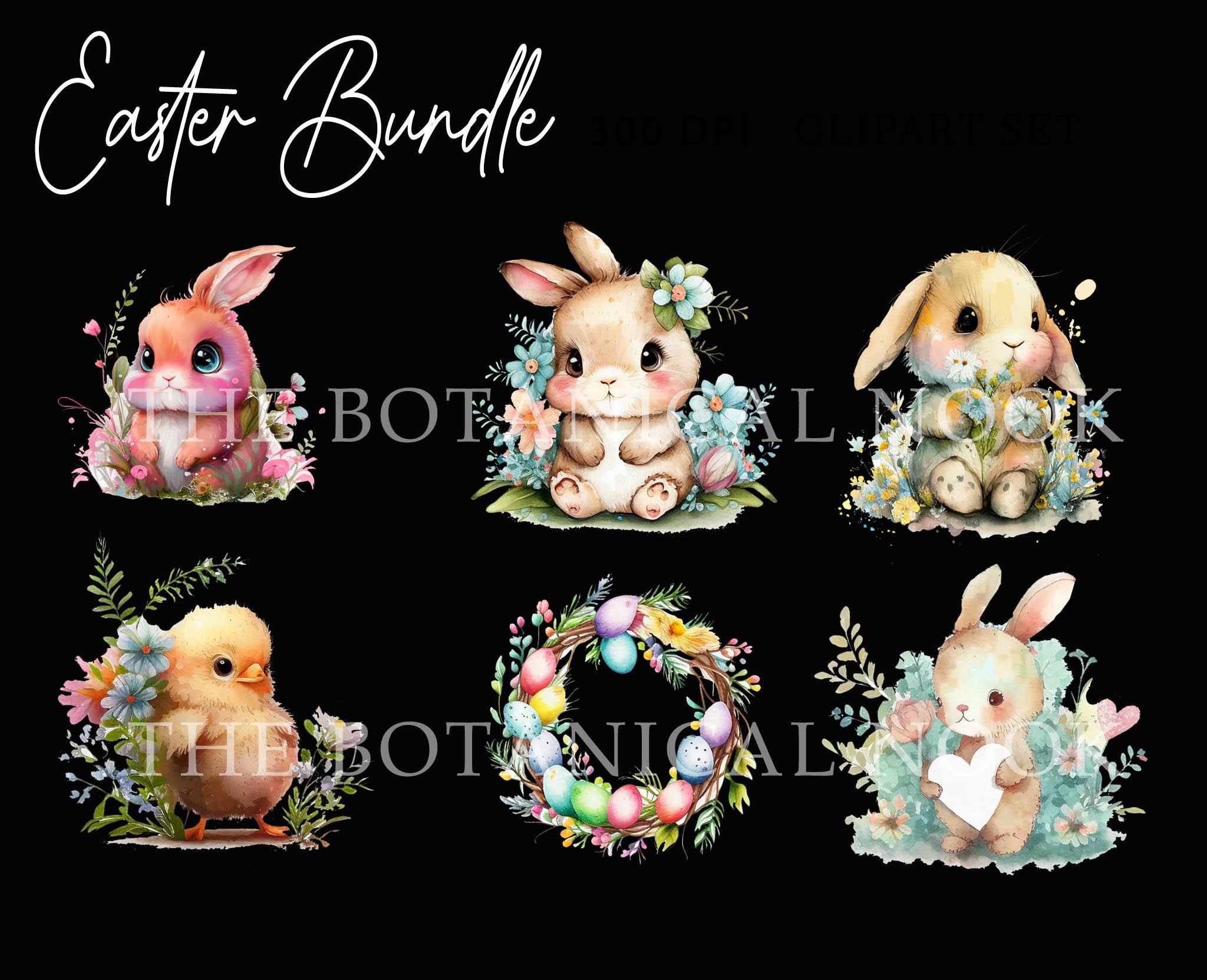 Easter Bundle Watercolor Clip Art Set (12 Graphics) Illustration ...