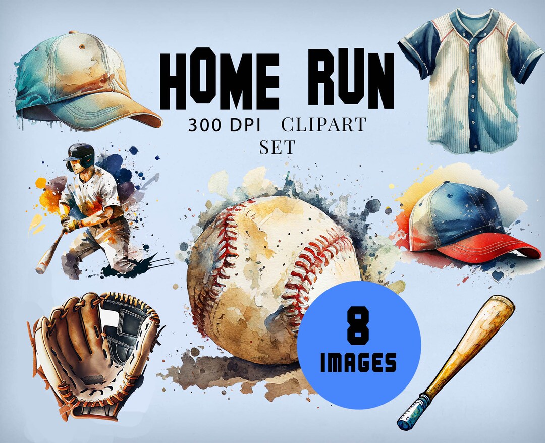 Baseball Clipart Bundle (8 PNG Graphics) Watercolor Instant Download ...