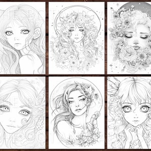 23 Moon Fairies Coloring Page, Adults + Kids- Download - Grayscale ...