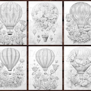 30 Blooming Hot Air Balloons Coloring Page Book, Adults + Kids- Instant ...