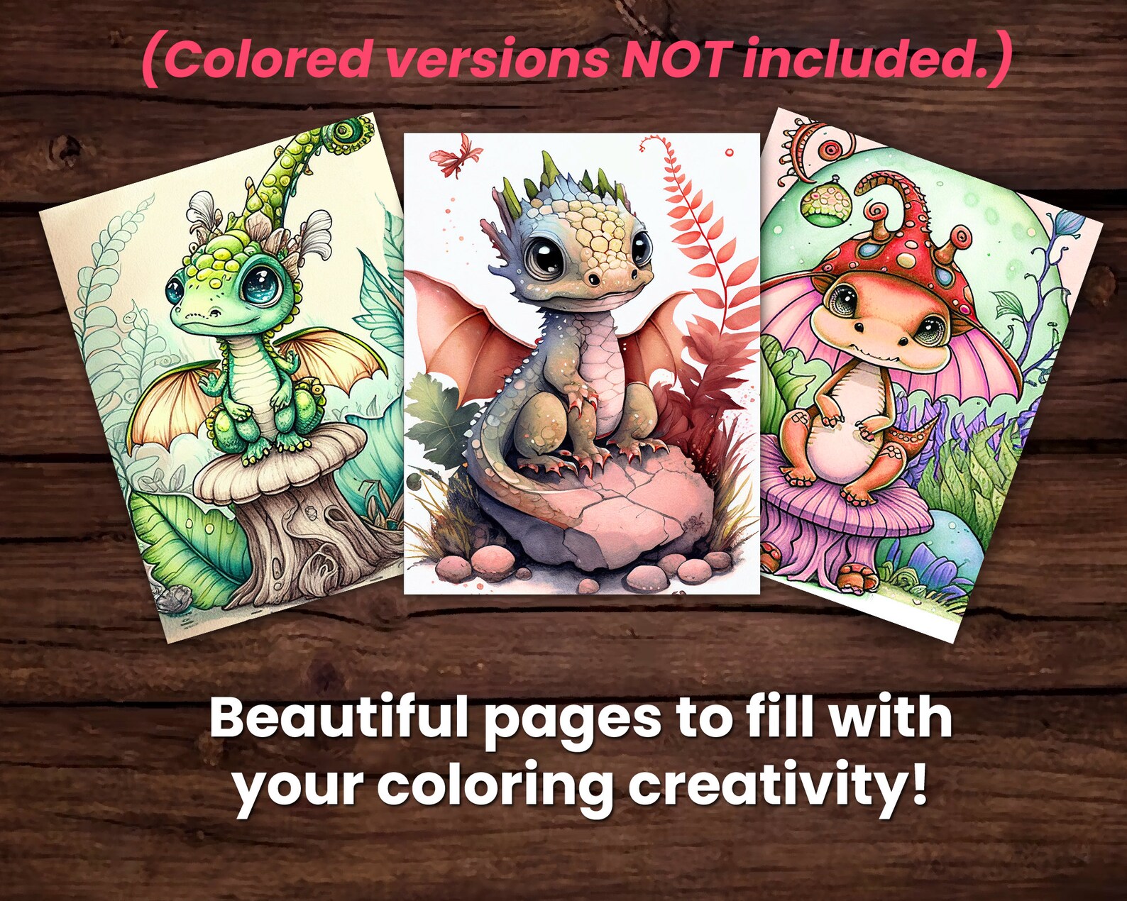24 Baby Woodland Dragon Fantasy Coloring Page Book, Adults + Kids ...