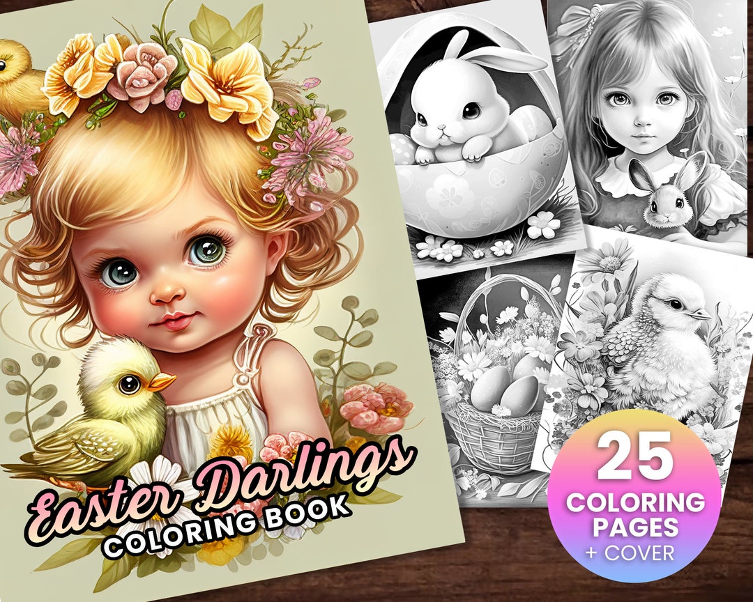 25 Easter Darlings Cute Bunny, Chicks & Eggs Coloring Page, Adults ...