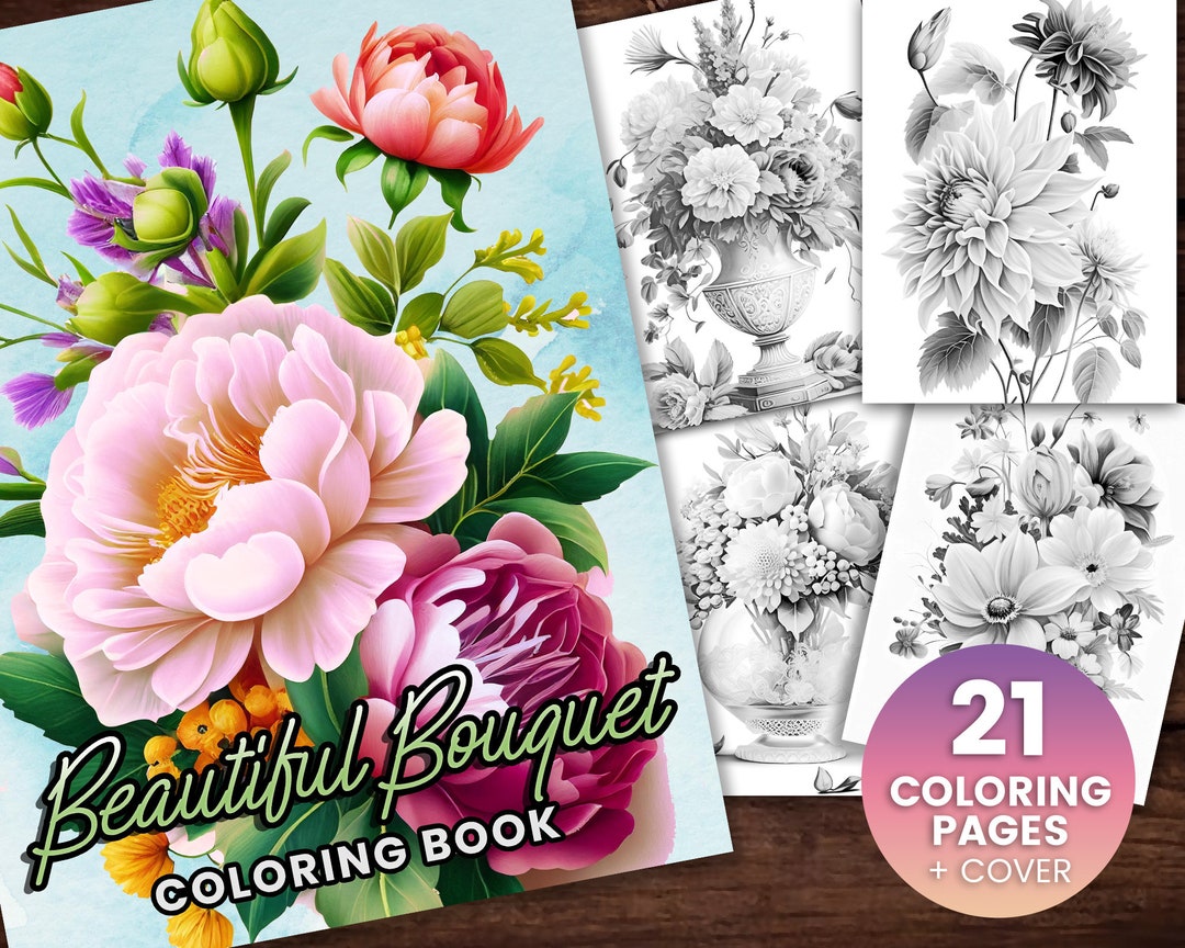 21 Flower Bouquet Collection Coloring Page, Adults + Kids- Instant ...