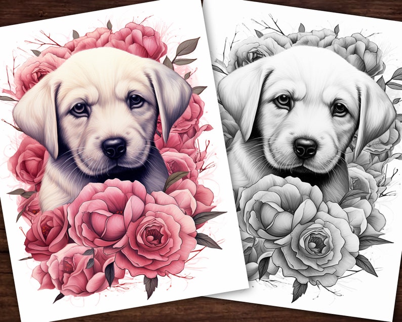 25 Puppy Love Dog Coloring Page Book, Adults + Kids- Instant Download ...