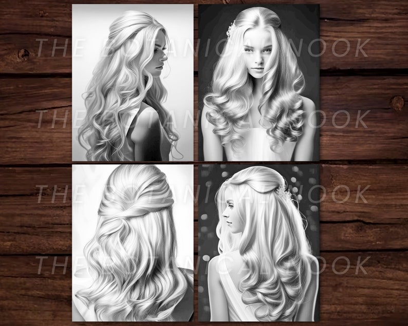 Beautiful Hair Coloring Page Book, Adults + Kids Instant Download ...