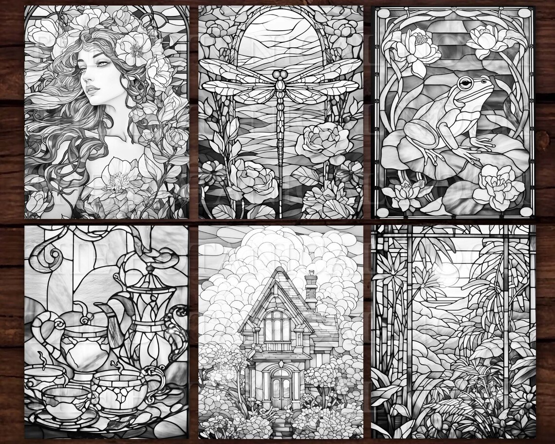 30 Stained Glass Variety Pack Coloring Pages Book, Adults + Kids ...
