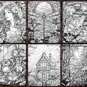 30 Stained Glass Variety Pack Coloring Pages Book, Adults + Kids ...