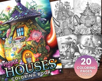 23 Tiki Tropical Houses Coloring Book, Adults Kids Instant Download ...