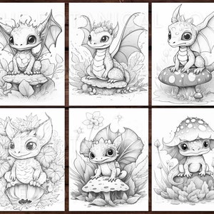 30 Baby Woodland Dragon Fantasy Coloring Page Book, Adults + Kids ...