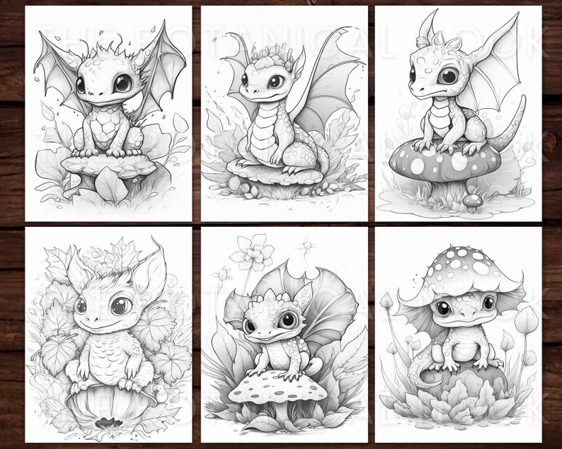 30 Baby Woodland Dragon Fantasy Coloring Page Book, Adults + Kids ...