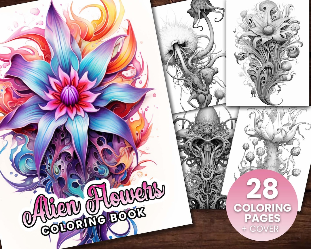 28 Alien Flowers Collection Coloring Page, Adults + Kids- Instant ...